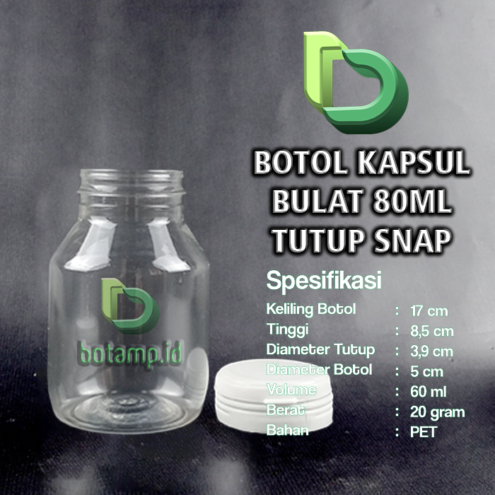 Botol Kapsul Bulat Tutup Snap 80ml & 60ml - BOTAMP.ID
